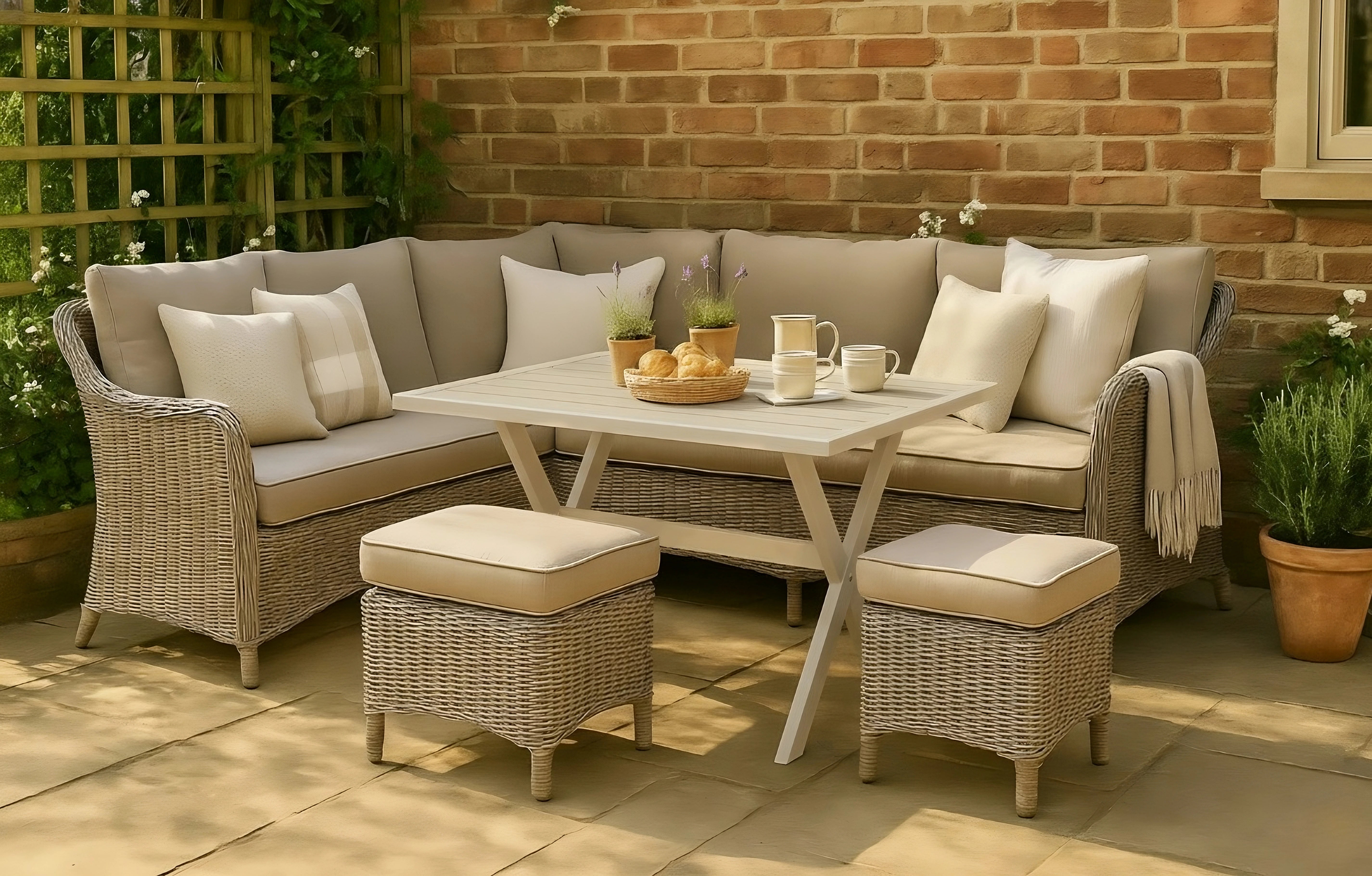 Sorrento 7 Seater Rattan Corner Sofa Lounge and Dining Garden Set ...